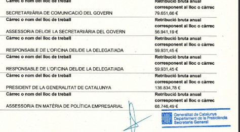 El govern català fa públics els sous de tots els alts càrrecs - VilaWeb